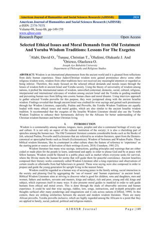 Selected Ethical Issues and Moral Demands from Old Testatment And ...