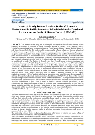 Impact of Family Income Level on Students’ Academic Performance in ...