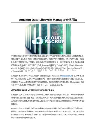 Amazon Data Lifecycle Managerの活用法 | PDF | Cloud Computing | Internet