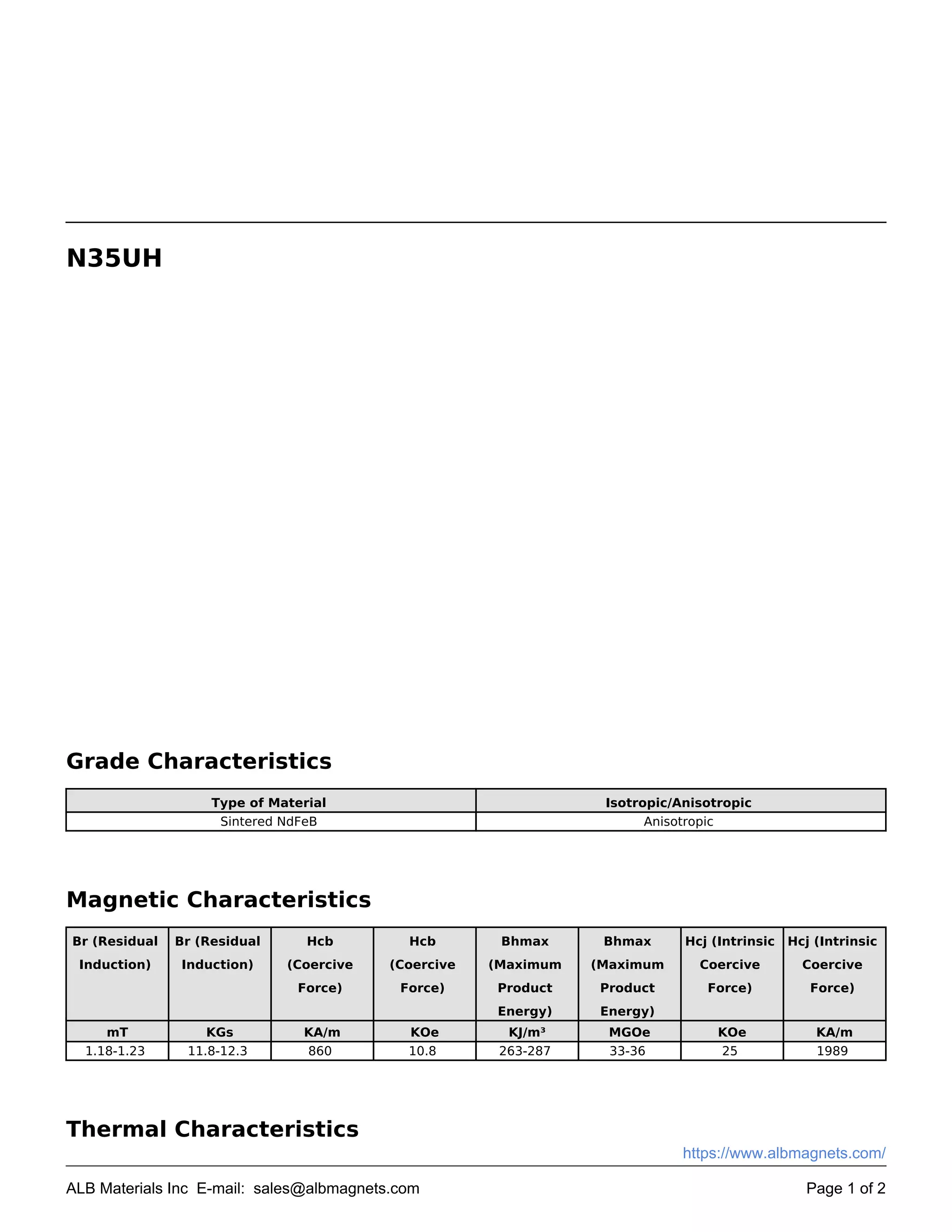 N35UH magnets grades data | PDF