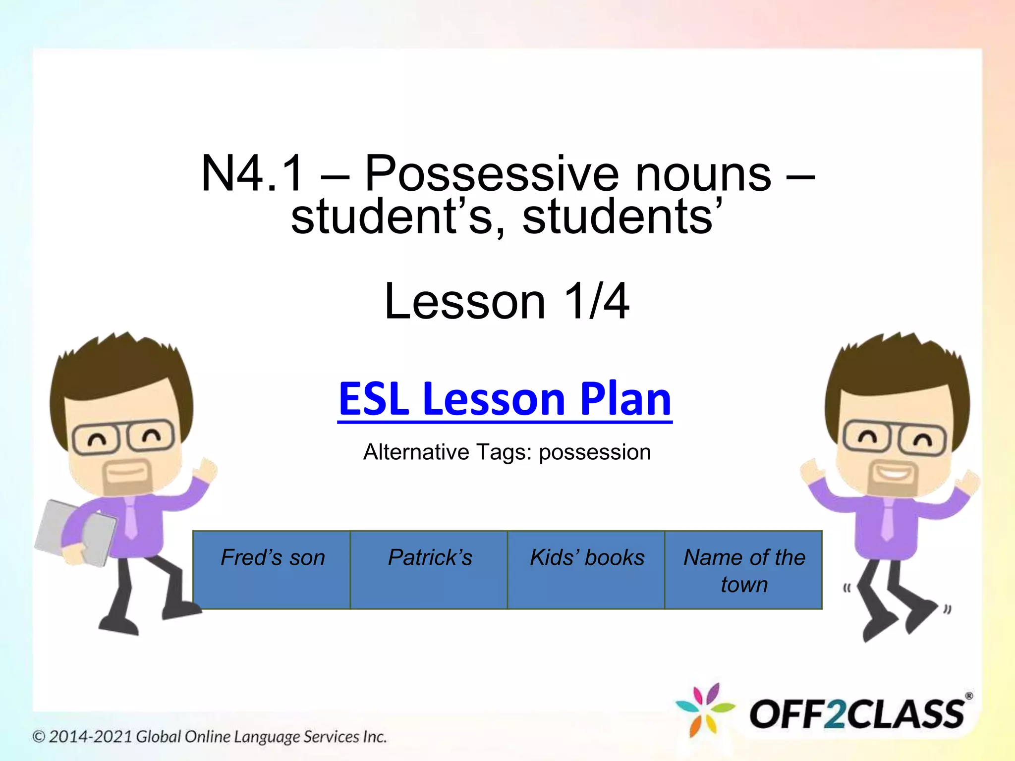 Possessive Nouns – Free ESL Lesson Plan | PPTX