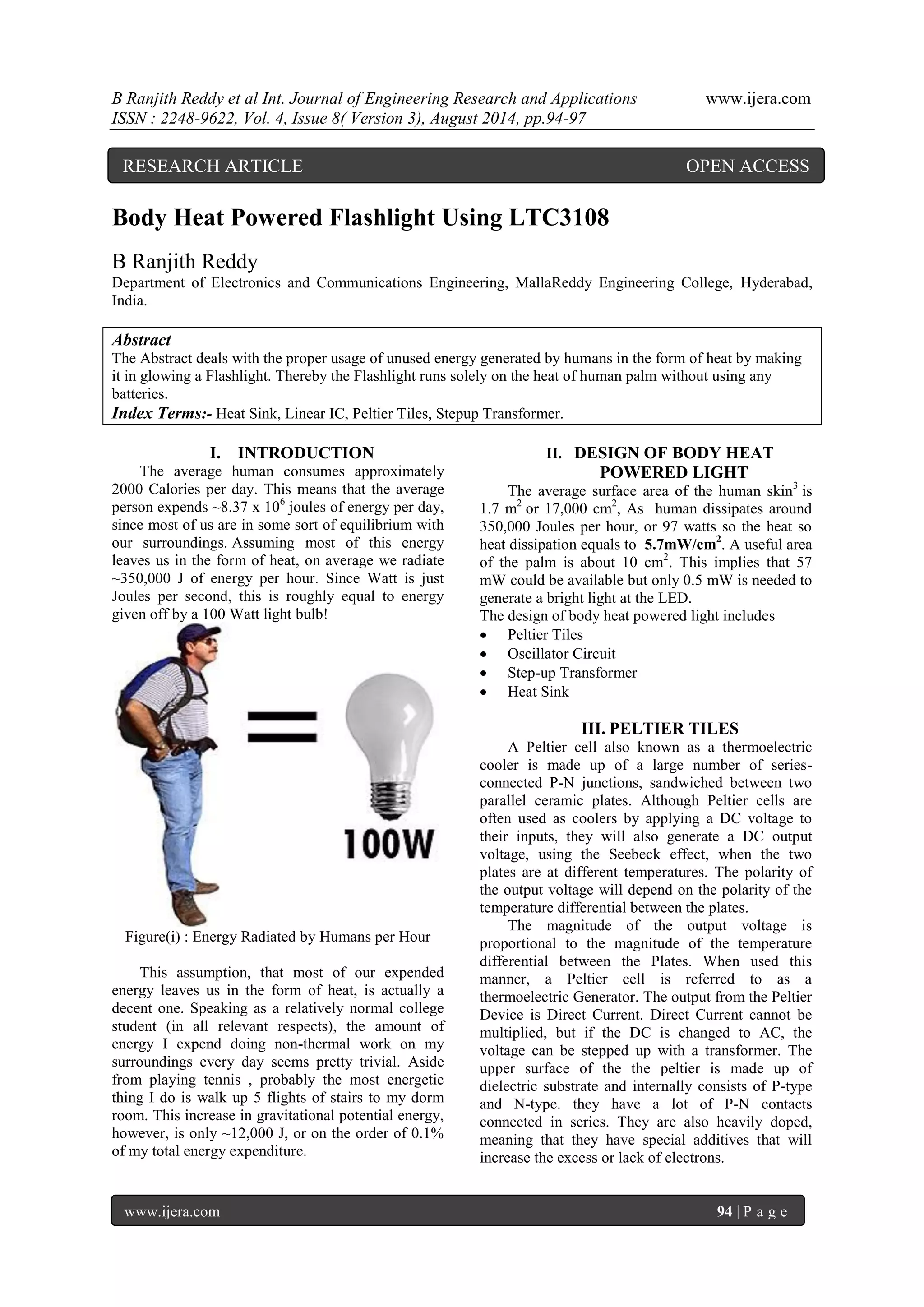 Body Heat Powered Flashlight Using LTC3108 | PDF