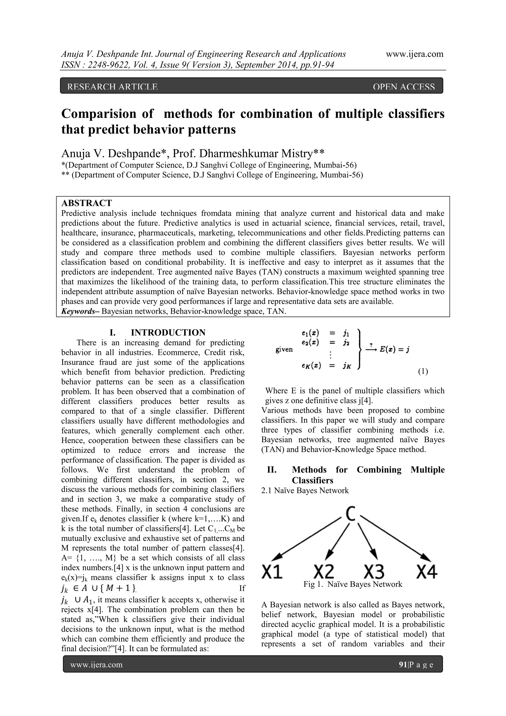 Comparision of methods for combination of multiple classifiers that predict behavior patterns | PDF