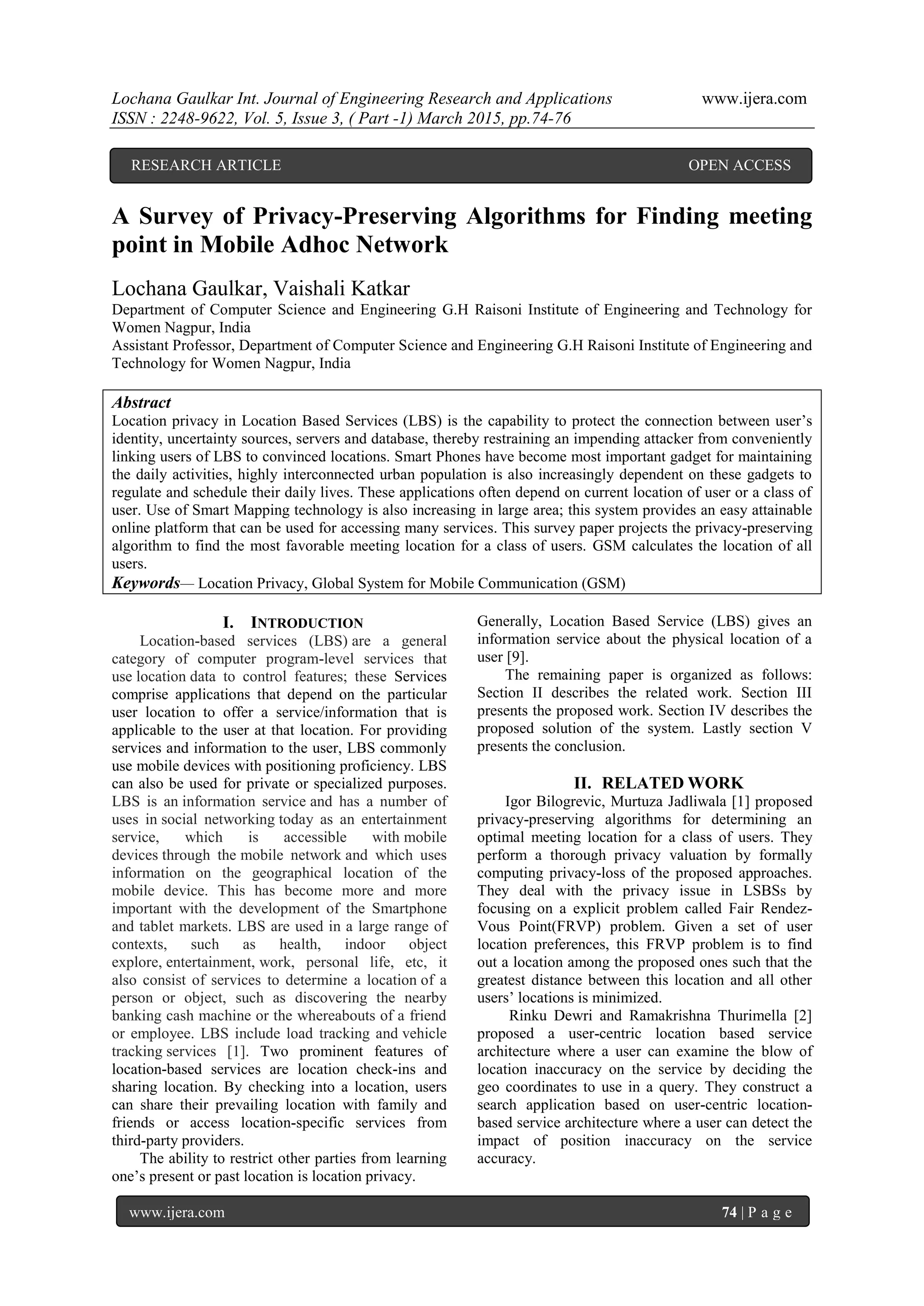 A Survey of Privacy-Preserving Algorithms for Finding meeting point in Mobile Adhoc Network ...