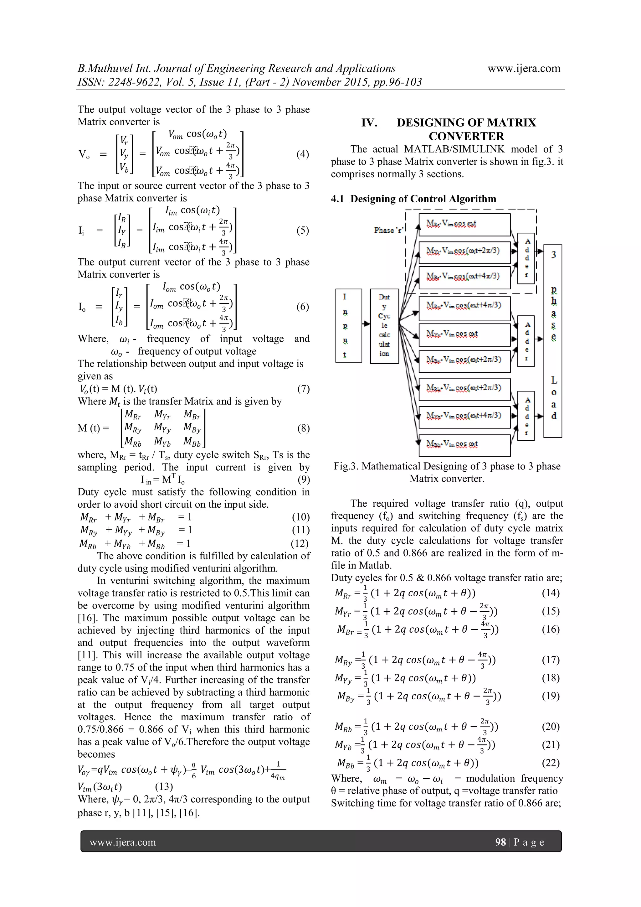 Simulation of 3 Phase to 3 Phase Power Conversion Using Matrix Converter with Maximum and ...