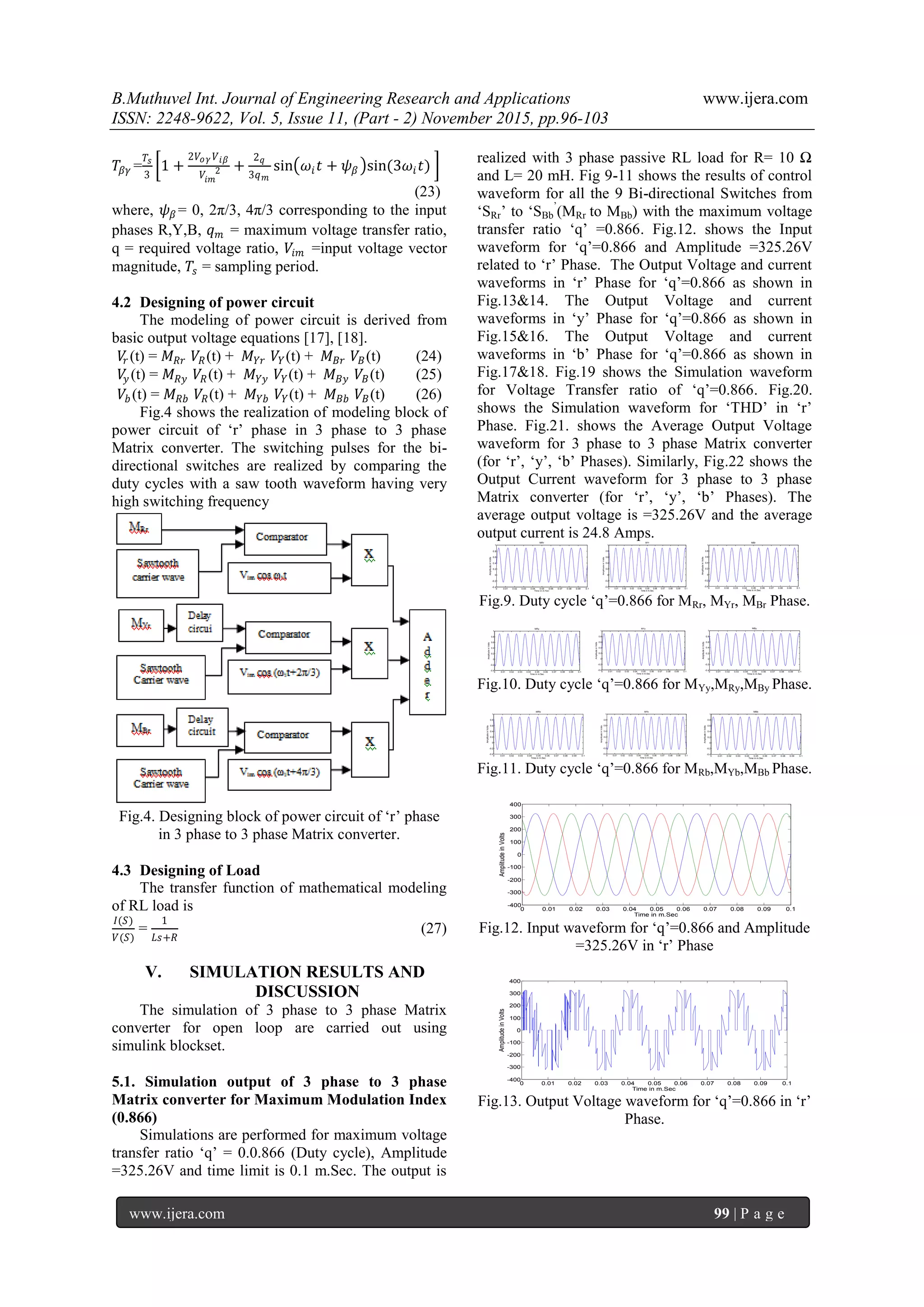 Simulation Of 3 Phase To 3 Phase Power Conversion Using Matrix Converter With Maximum And
