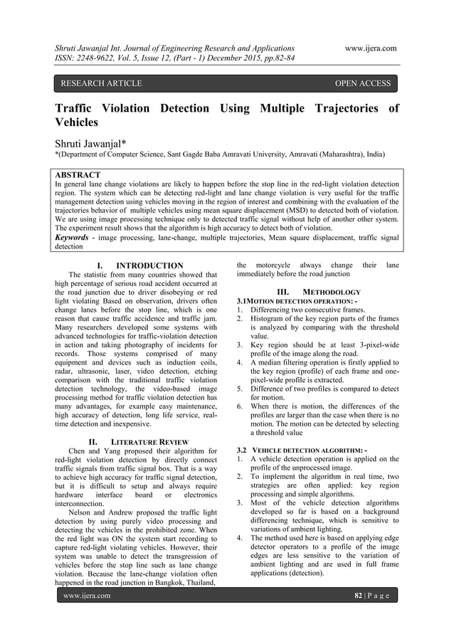 Traffic Violation Detection Using Multiple Trajectories Of Vehicles Pdf