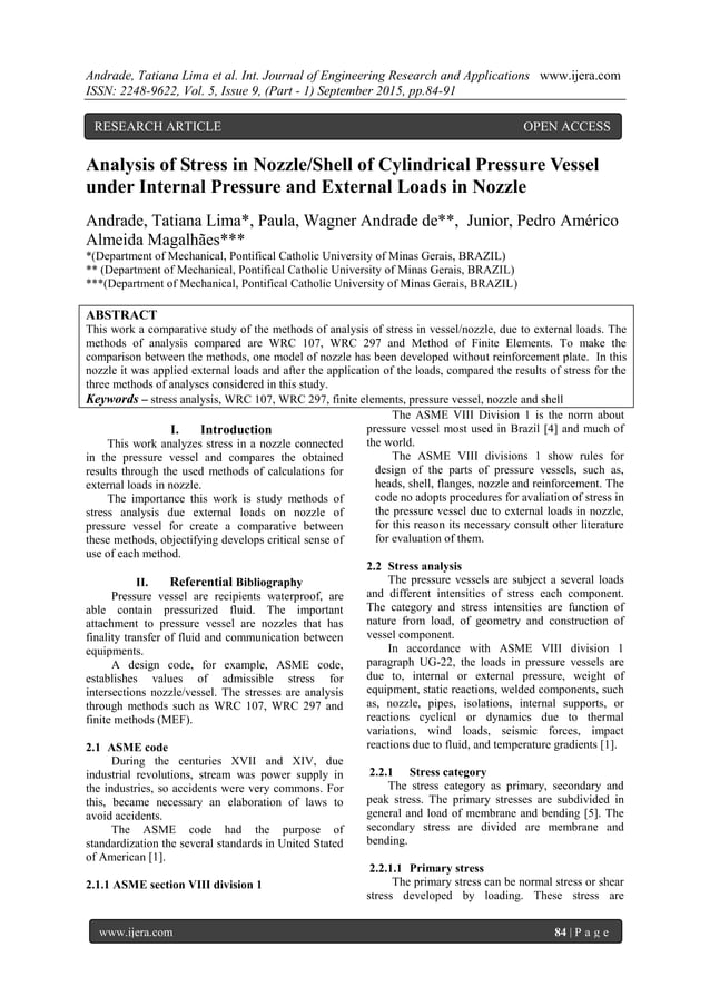 Analysis of Stress in Nozzle/Shell of Cylindrical Pressure Vessel under ...
