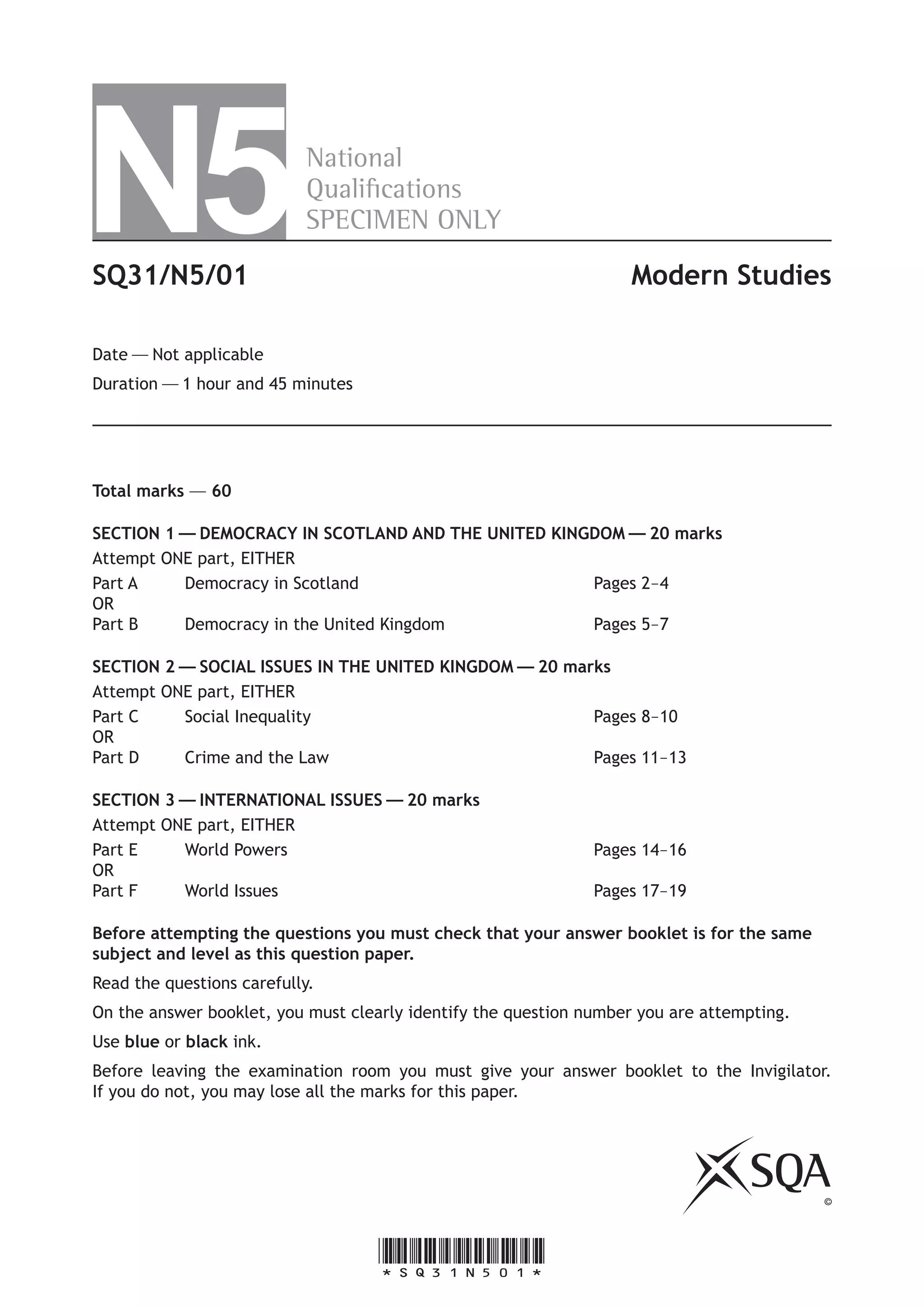 National 5 Modern Studies exemplar exam | PDF