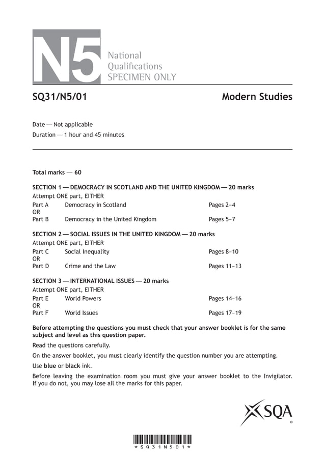 National 5 Modern Studies exemplar exam | PDF | Civic affairs | Politics