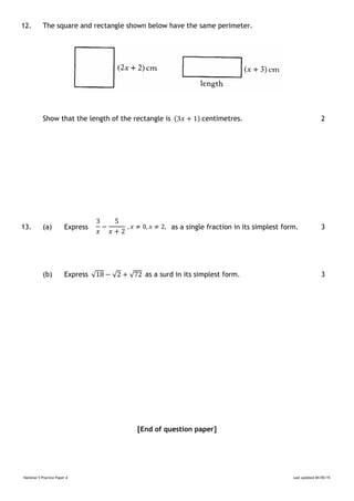 N5 practice papers a c with solutions | PDF