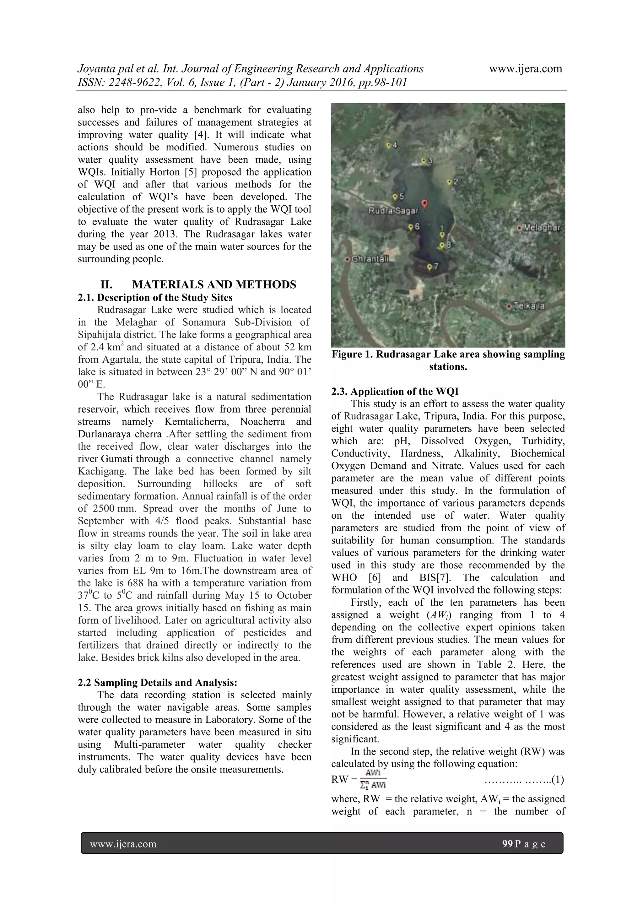 Water Quality Index for Assessment of Rudrasagar Lake Ecosystem, India | PDF