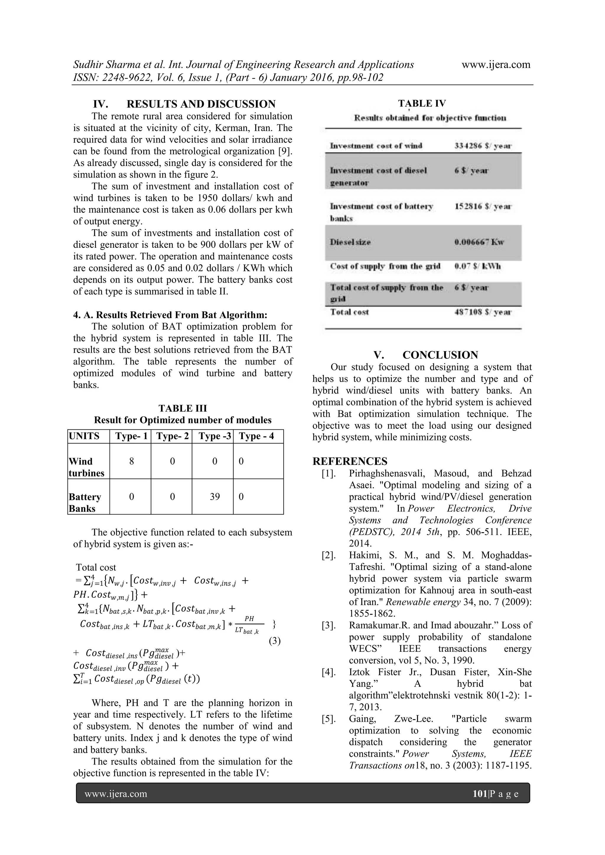 Optimizing Hybrid Winddiesel Generator System Using Bat Algorithm Pdf