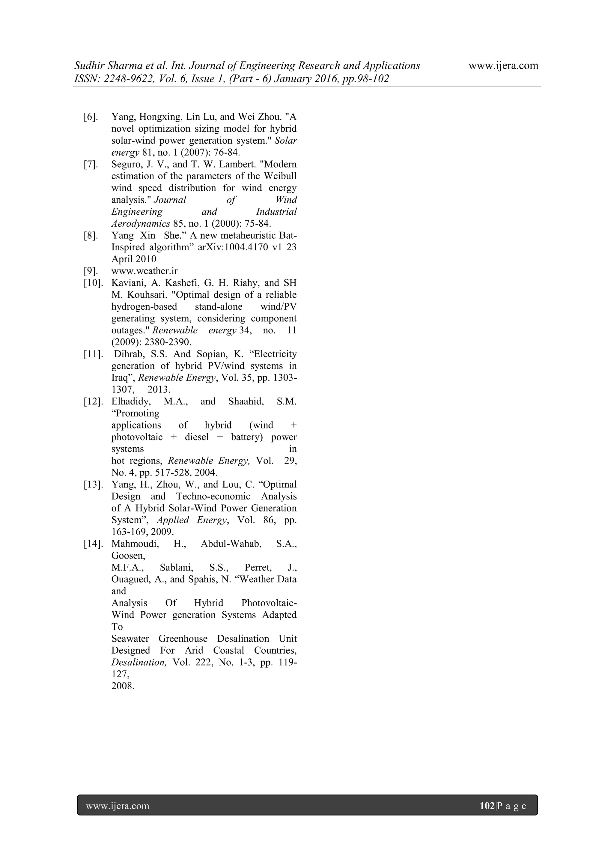 Optimizing Hybrid Winddiesel Generator System Using Bat Algorithm Pdf