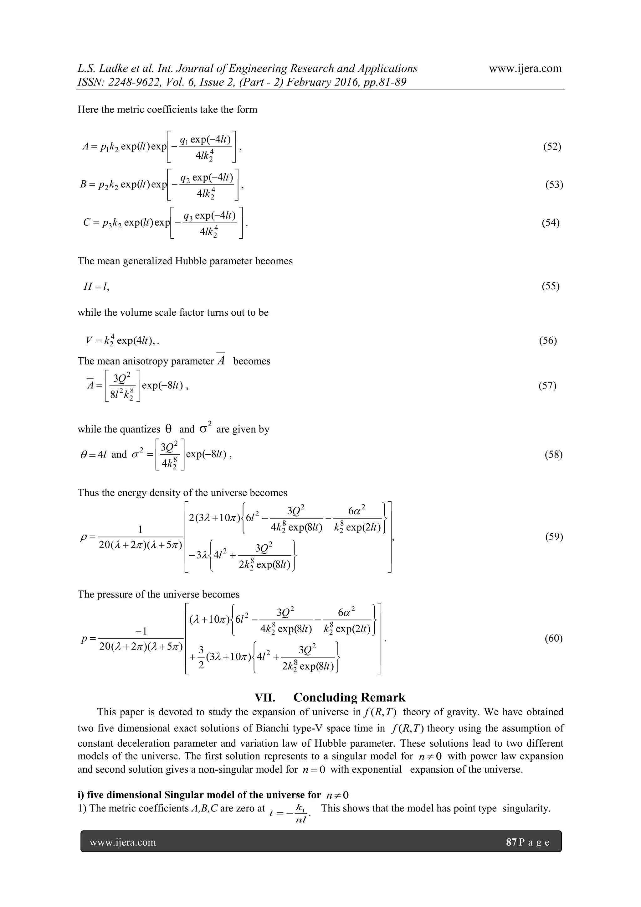 Five Dimensional Bianchi Type-V Space-Time in f (R,T) Theory of ...