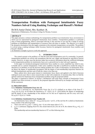 Transportation Problem with Pentagonal Intuitionistic Fuzzy Numbers Solved Using Ranking ...