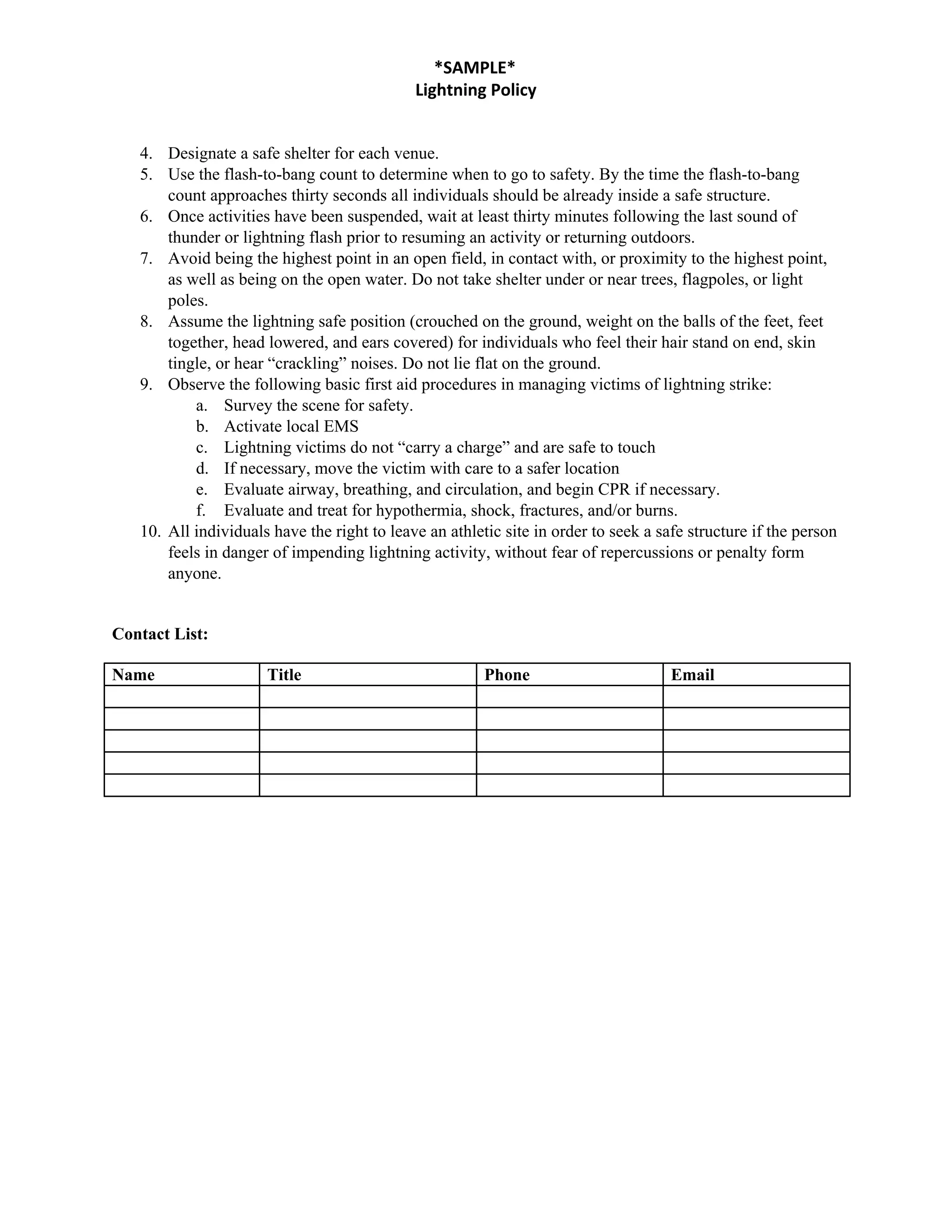 Lightning Policy for Sports Fields | PDF