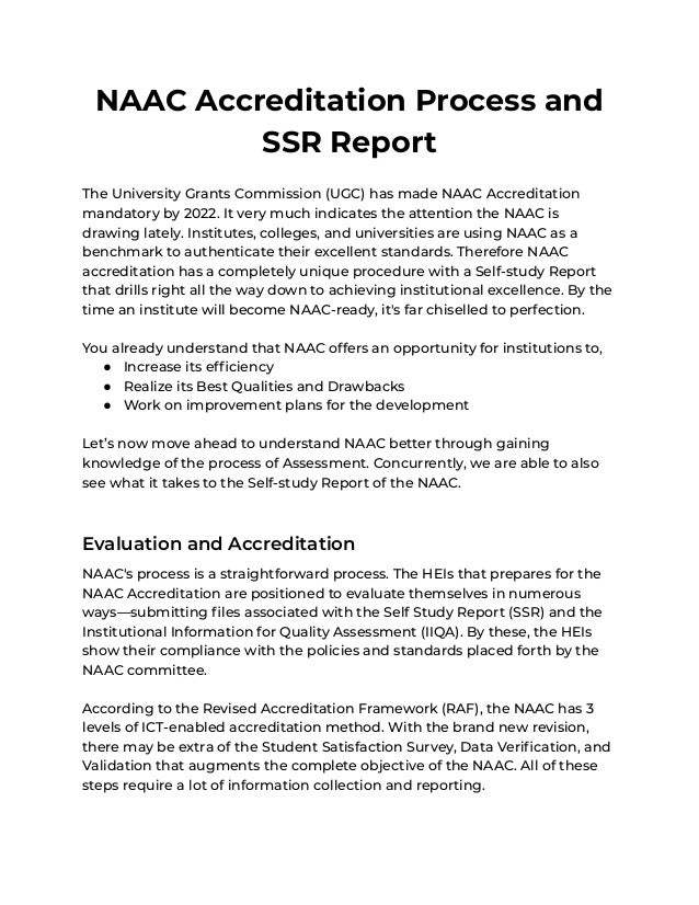 NAAC Accreditation Process and SSR Report | PDF