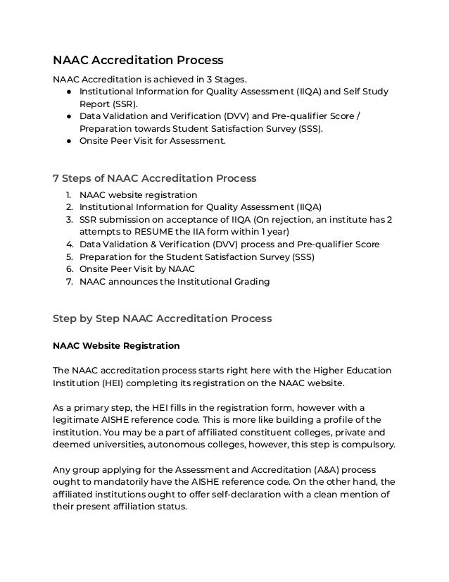 NAAC Accreditation Process and SSR Report | PDF