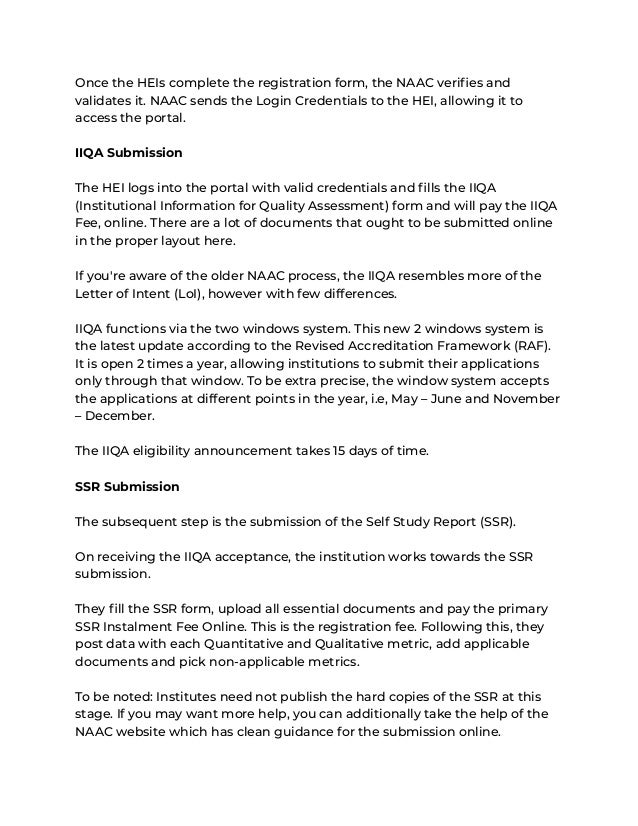 NAAC Accreditation Process and SSR Report | PDF | Educational ...