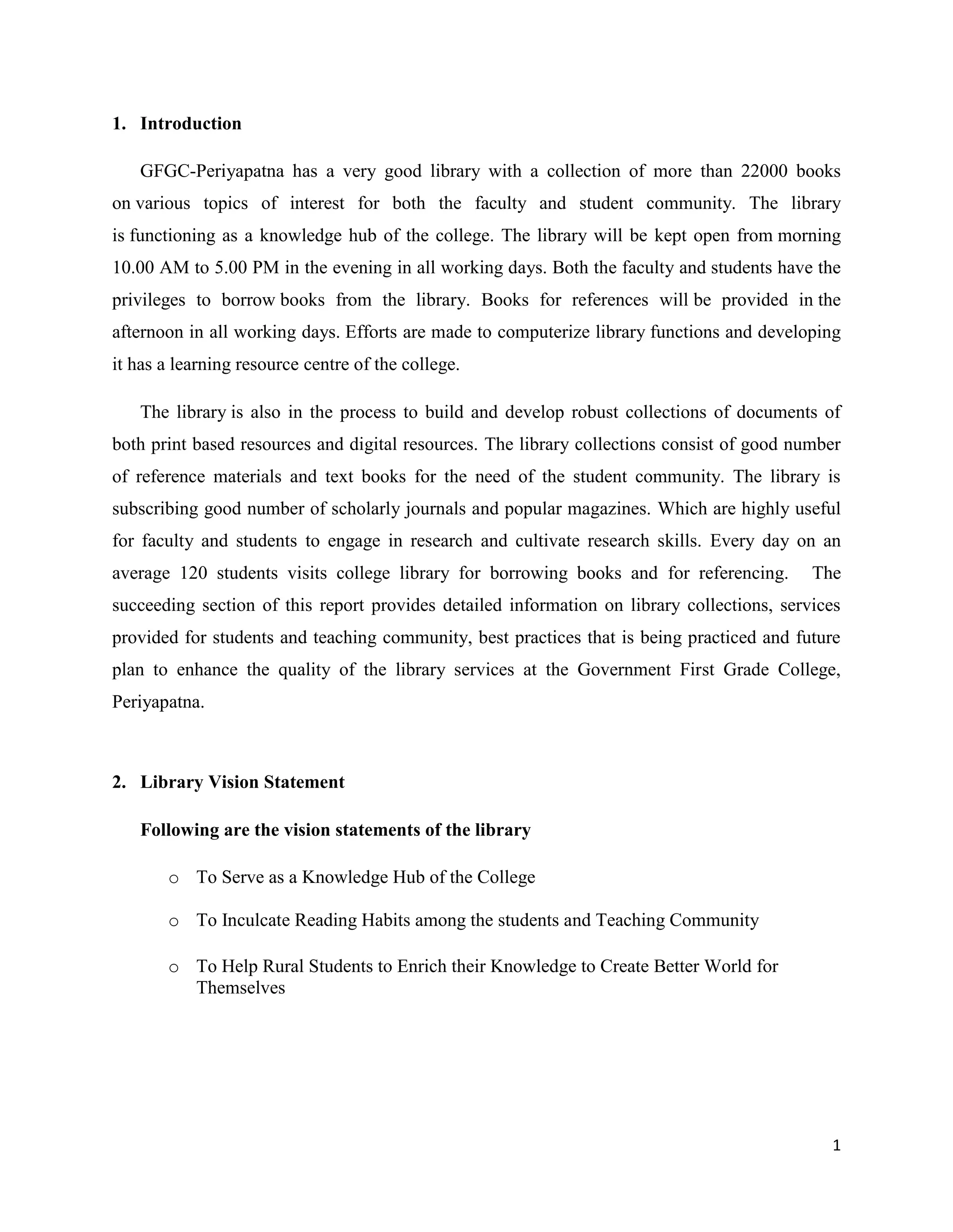 NAAC Library Report-GFGC Periyapatna | PDF