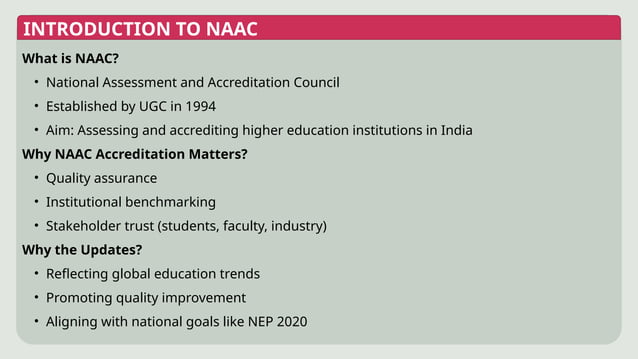 NAAC New Assessment & Accreditation Framework 2024 | PPTX