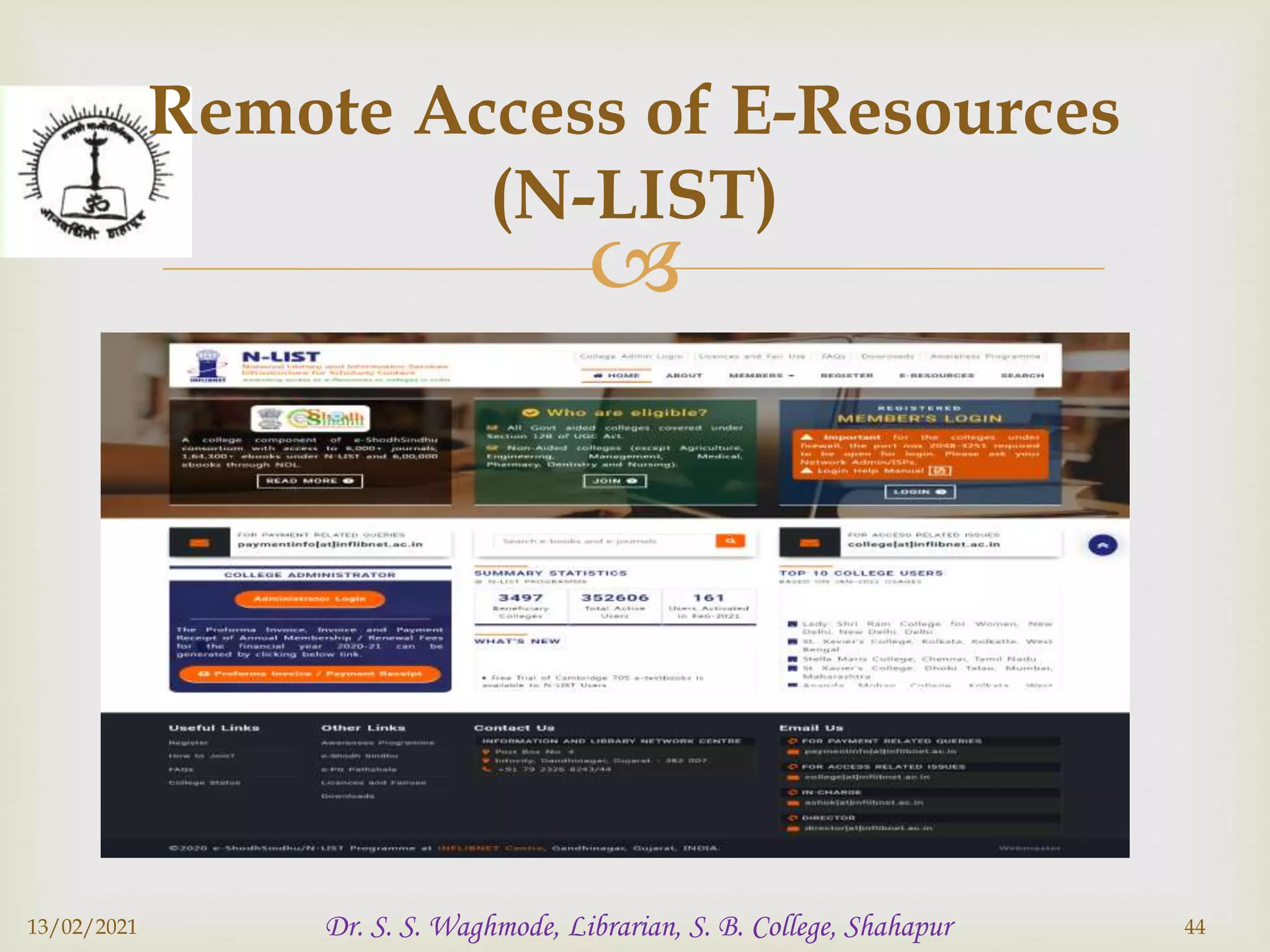 NAAC Presentation S. B. College Library Shahapur 13th feb 2021 | PPSX