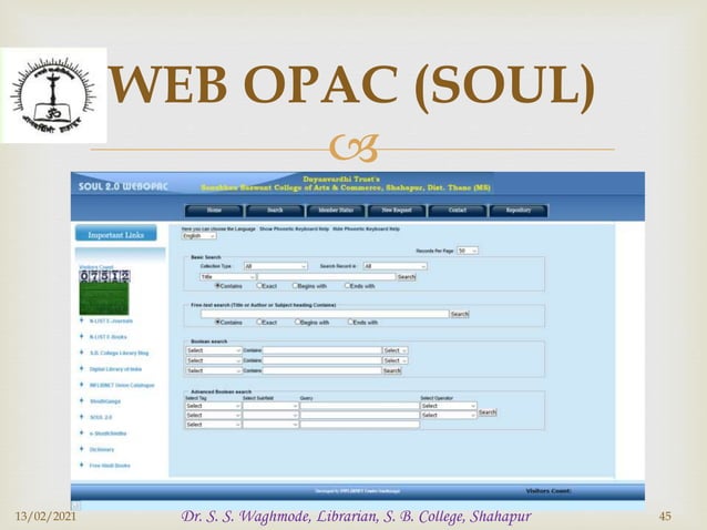 NAAC Presentation S. B. College Library Shahapur 13th feb 2021 | PPSX