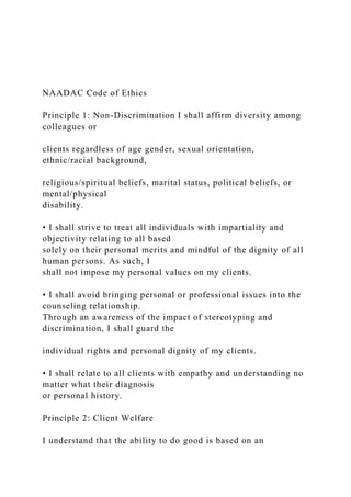 NAADAC Code of Ethics Principle 1 Non-Discrimination I sh.docx