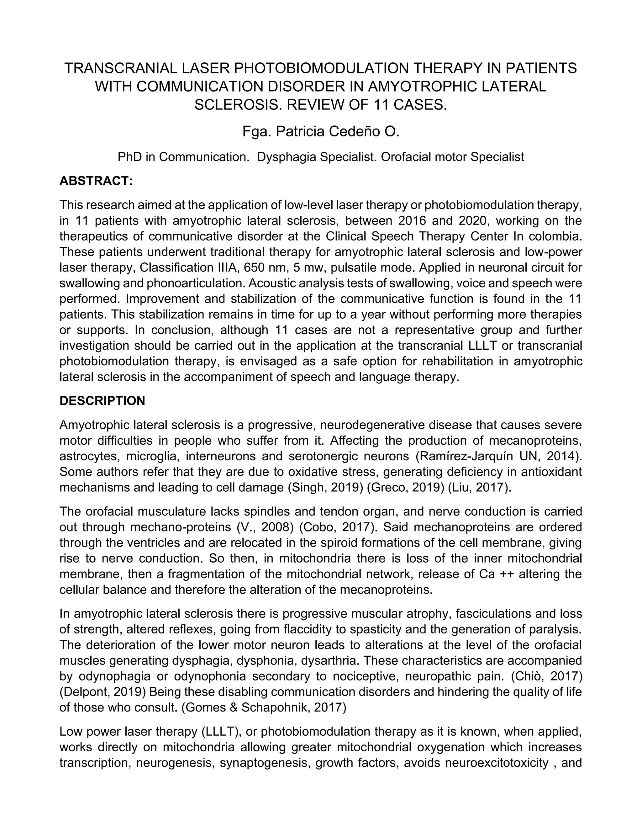 TRANSCRANIAL LASER PHOTOBIOMODULATION THERAPY IN PATIENTS WITH COMMUNICATION DISORDER IN ...