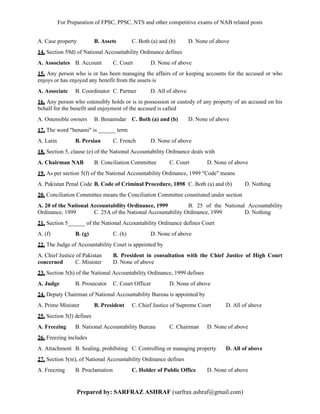 NAB Ordinance 1999 MCQs | PDF | Law