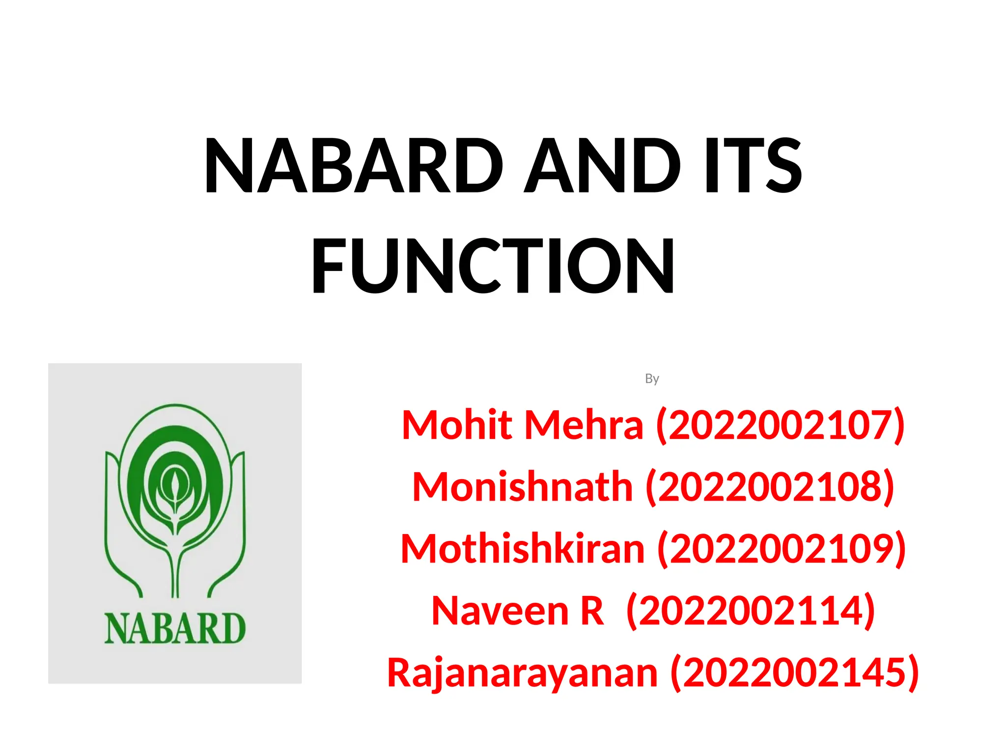 Nabard functions and activities and its establishment | PPTX