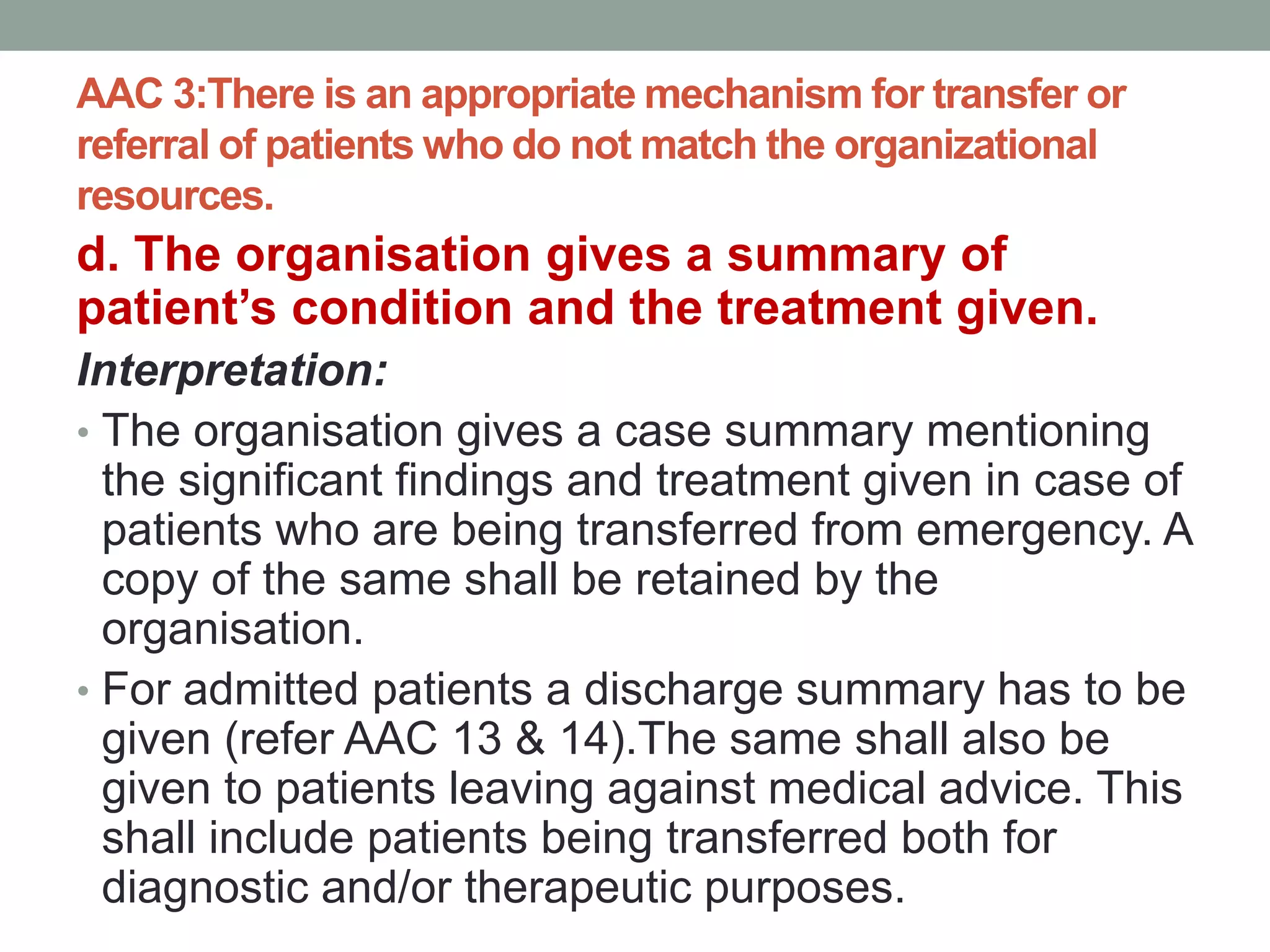 Access, Assessment and Continuity of Care (AAC) NABH | PPTX