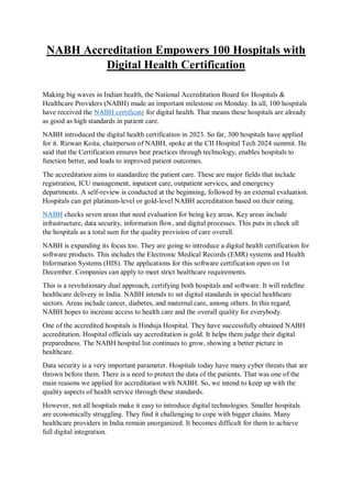 NABH Accreditation Empowers 100 Hospitals with Digital Health ...