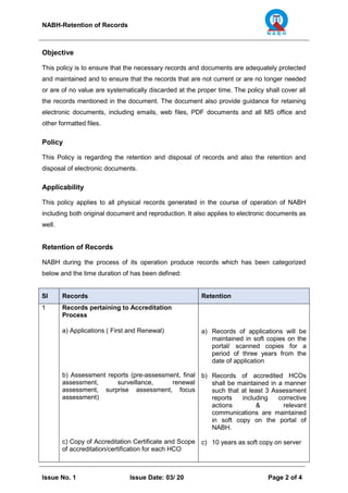 Nabh policy on retention of records | PDF