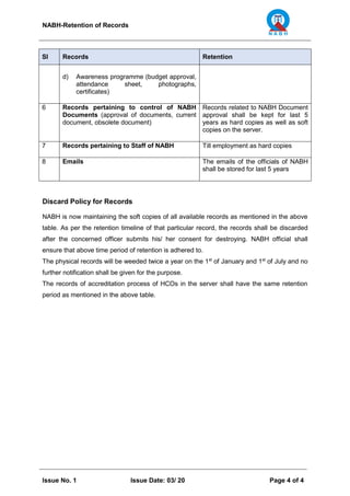 Nabh policy on retention of records | PDF