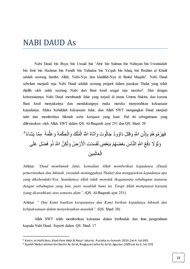 Nabi daud, Nabi Musa, Nabi Sulaiman | PDF