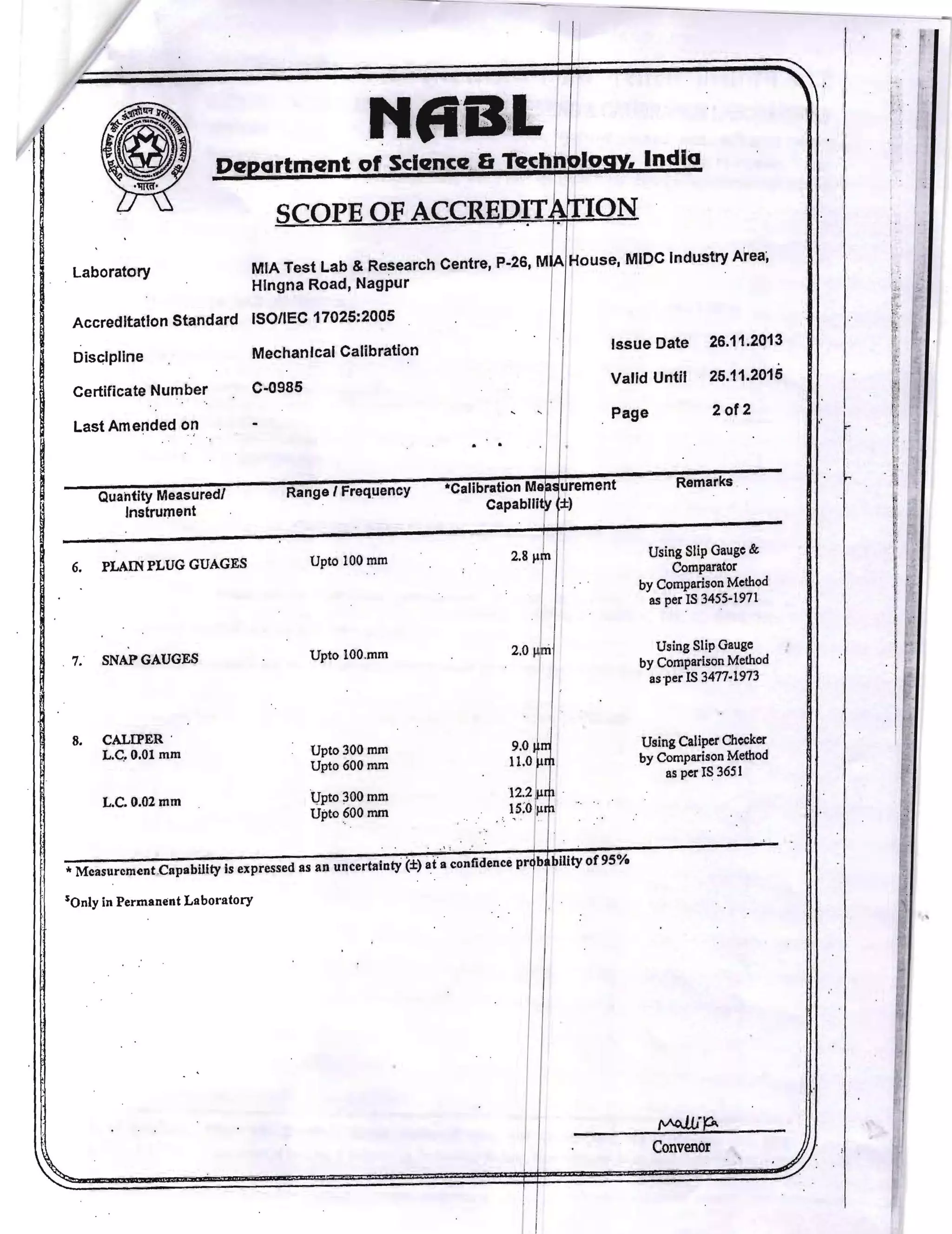 Nabl certificate for calibration | PDF