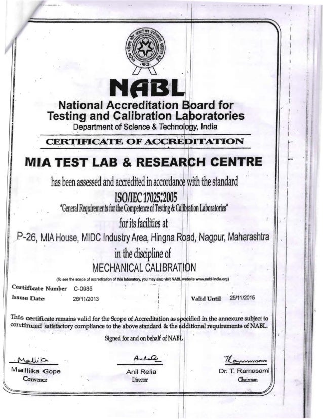 Nabl certificate for calibration Nabl certificate for calibration