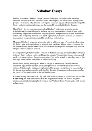Nabokov Essays. Metropolitan Community College, Nebraska | PDF