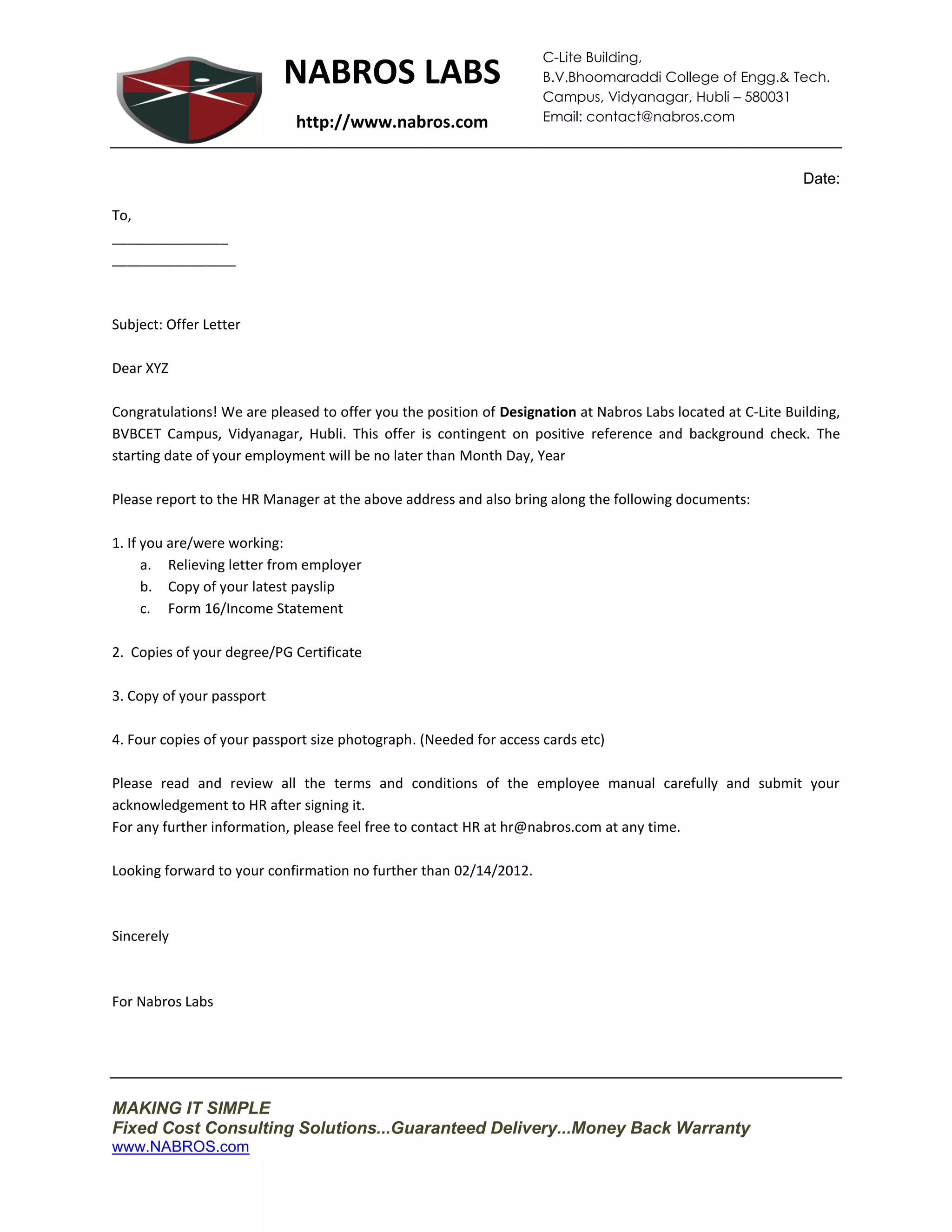 Nabros labs offer letter | PDF