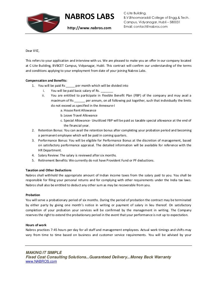 Nabros labs offer letter