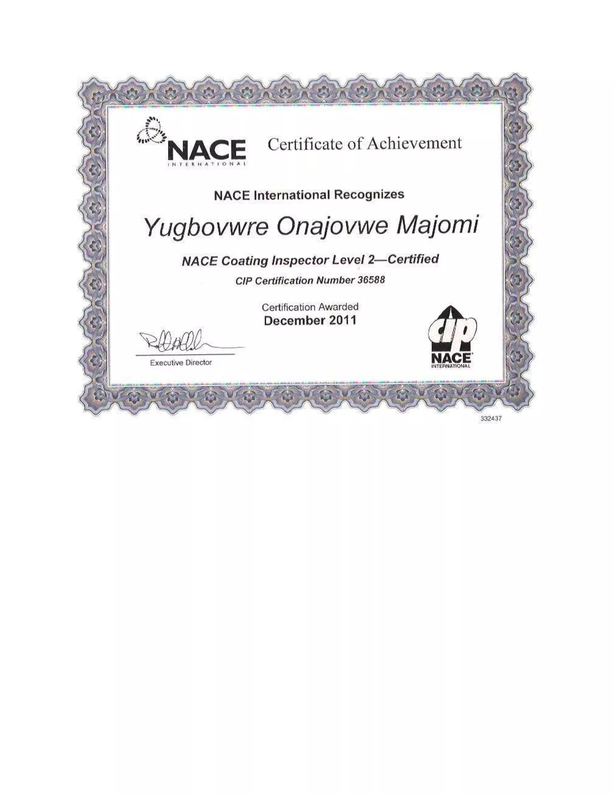 Nace certificate coating inspector | DOCX | Business | Business and Finance