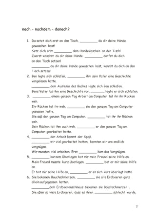 NACH - NACHDEM - DANACH - NACHHER - Theorie und Übungen | PDF