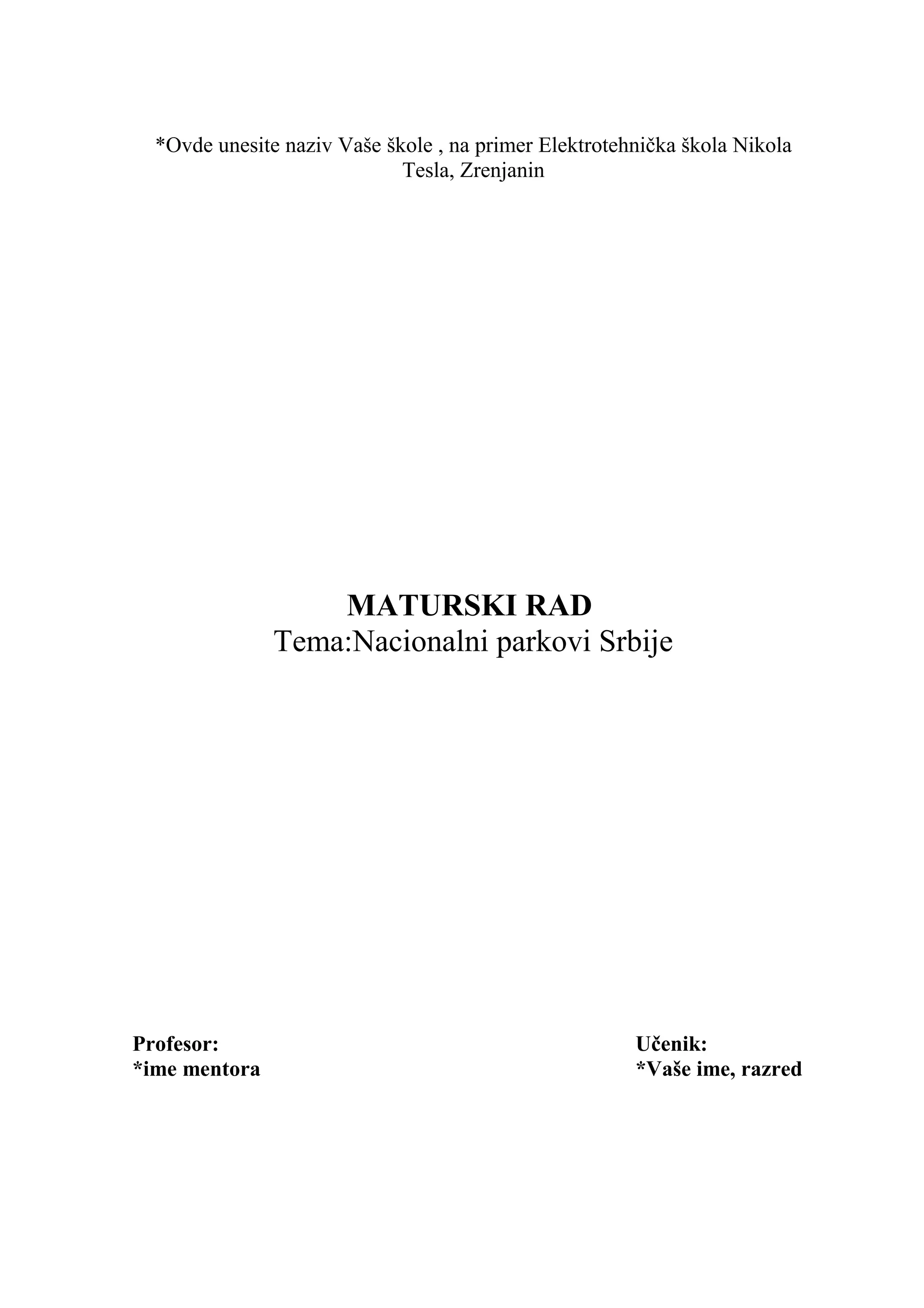 Nacionalni parkovi srbije maturski rad | DOC