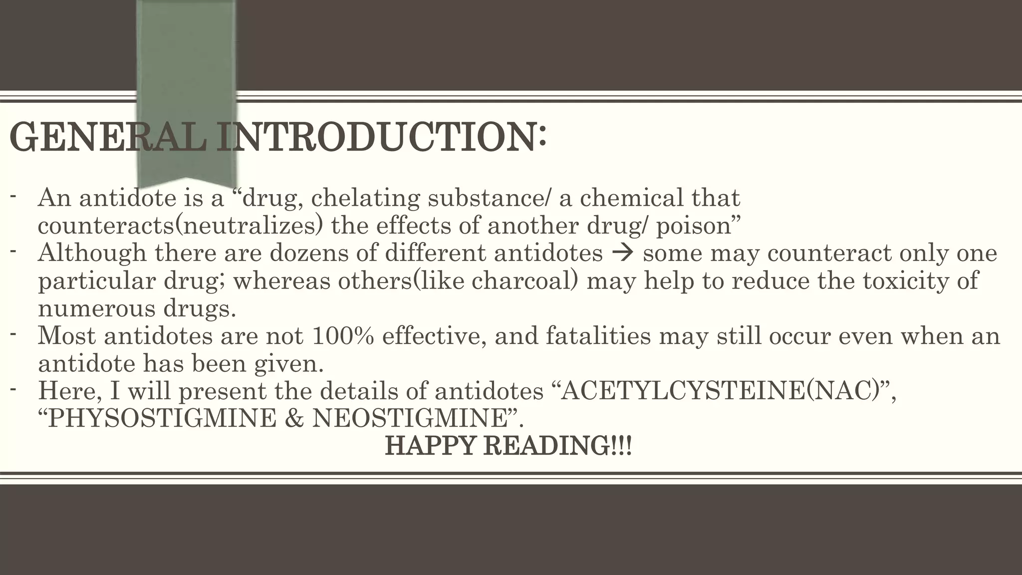 NAC, Physostigmine & Neostigmine: Their efficacy as antidote - By ...