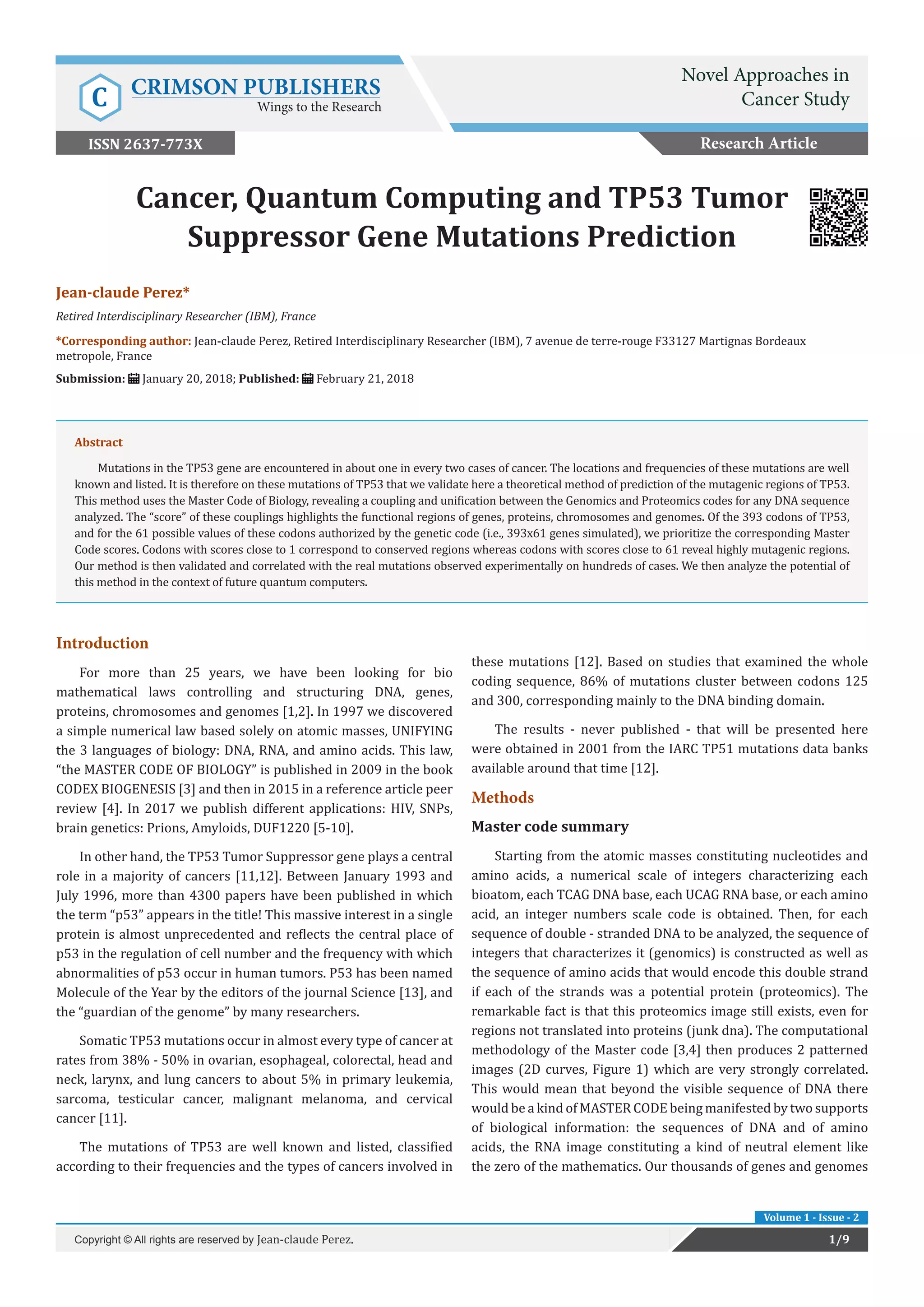Novel Approaches Predicts TP53 Gene Mutations | PDF