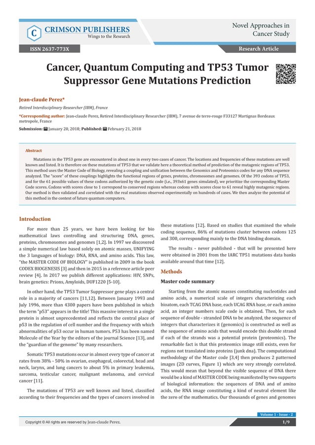 Cancer, Quantum Computing and TP53 Tumor Suppressor Gene Mutations ...