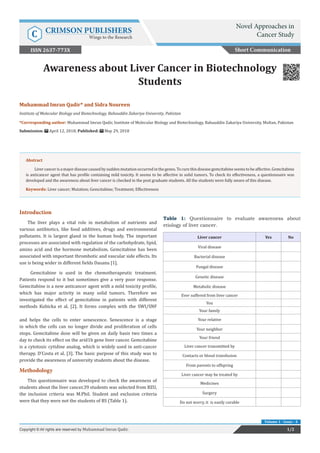 Awareness about Liver Cancer in Biotechnology Students_Crimson ...