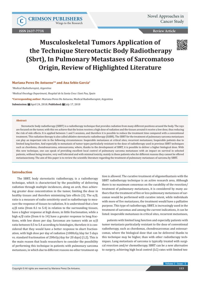 Musculoskeletal Tumors Application Of The Technique Stereotactic Body